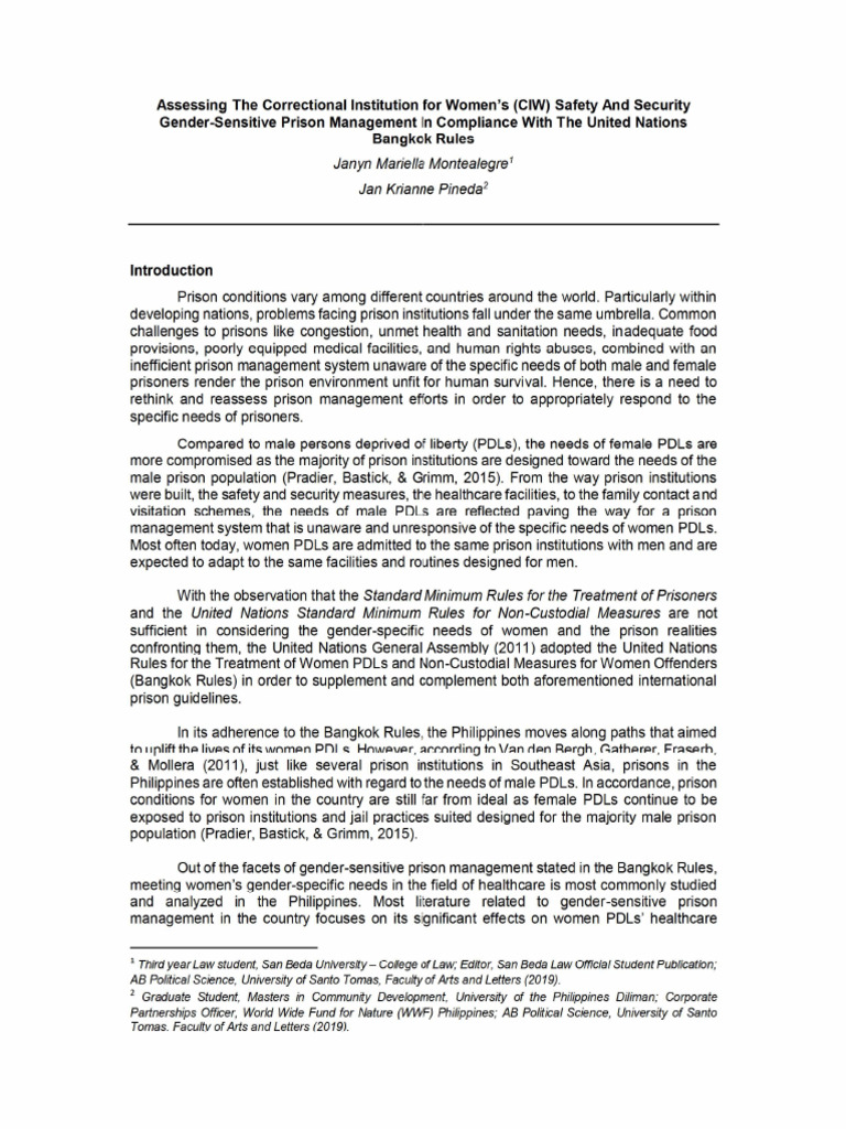 Assessing The Correctional Institution For Women's (CIW) Safety and ...