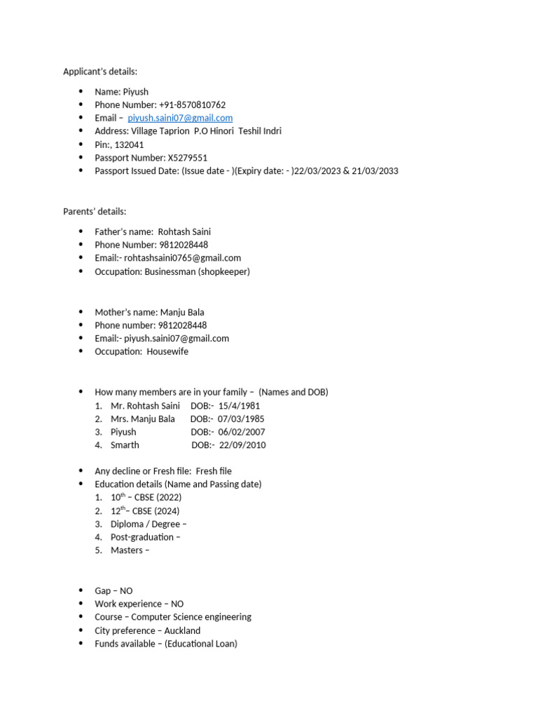 Applicant's Details Form | PDF