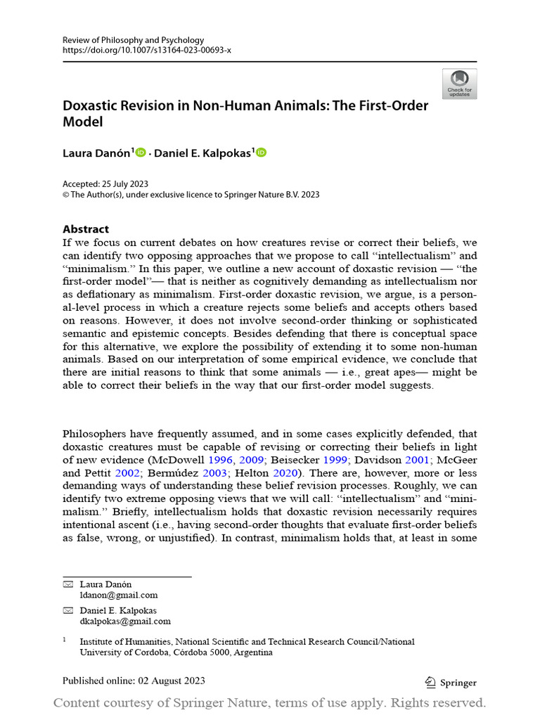 Danón-Doxastic Revision in Non-Human Animals The First-O | PDF ...