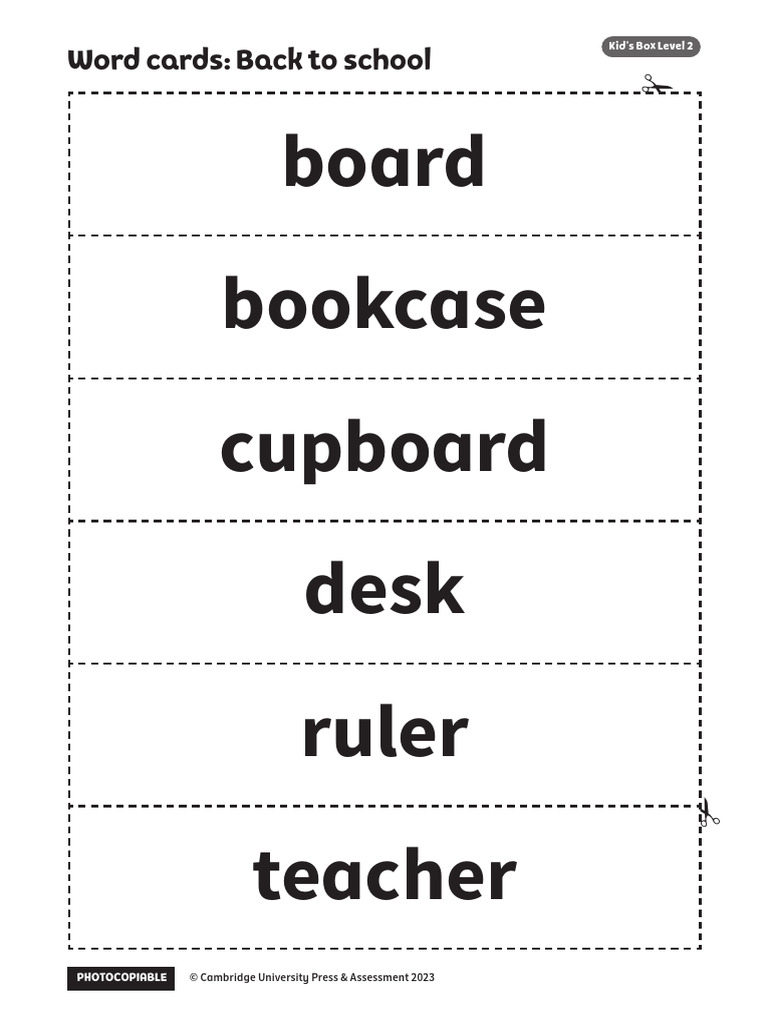 KidsBox Level 2 Word Cards Unit 2 Back To School | PDF