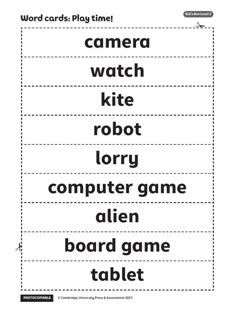 KidsBox Level 2 Word Cards Unit 3 Play Time | PDF