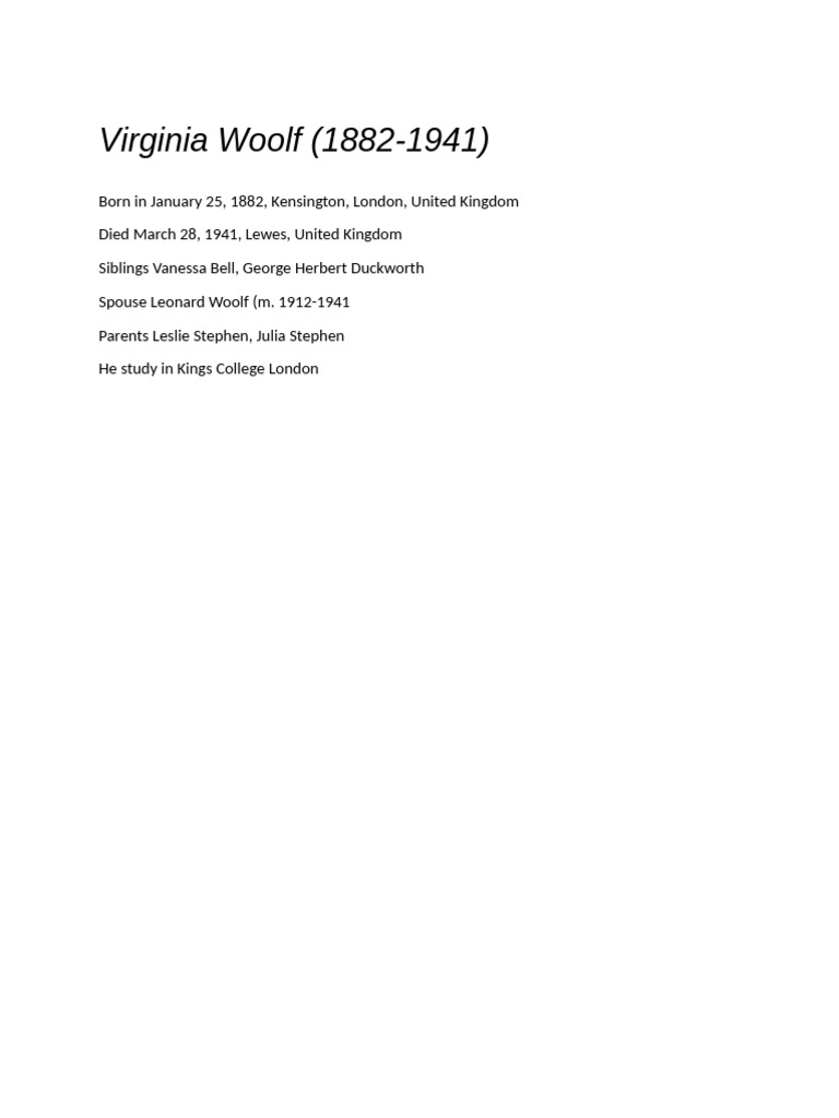 Virginia Woolf: A Brief Biography | PDF