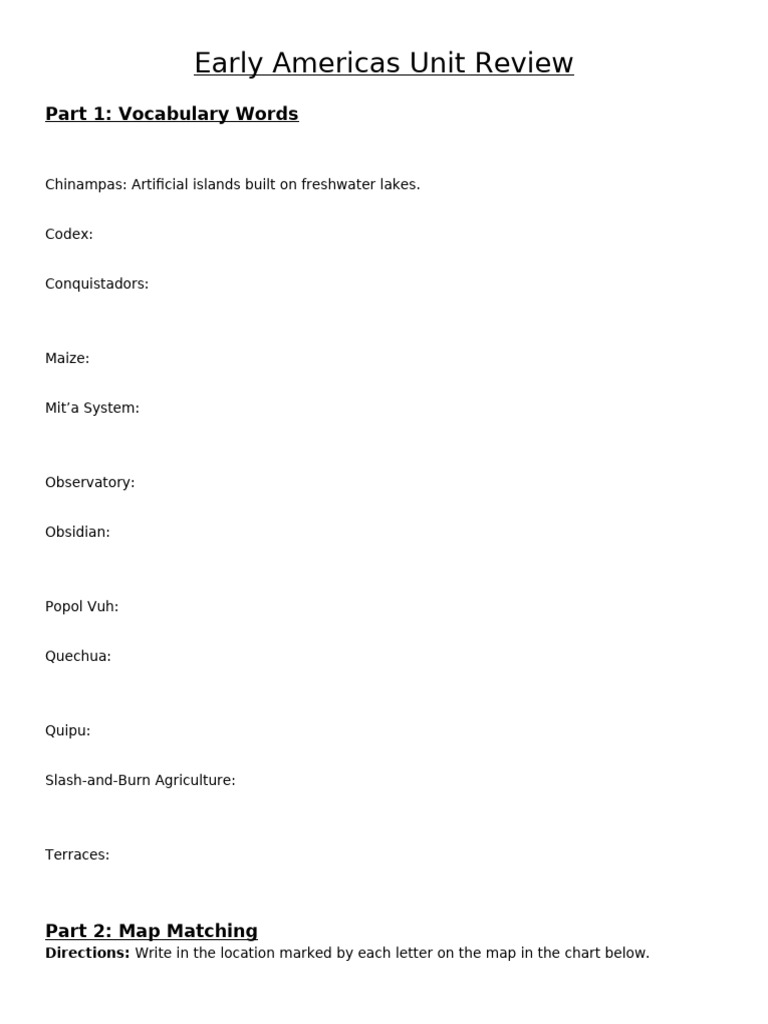 Early Americas Study Guide | PDF | Mesoamerica | Inca Empire
