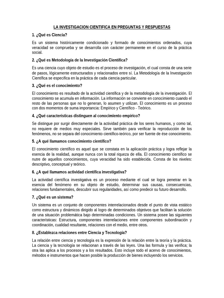La Investigacion Cientifica en Preguntas y Respuestas | PDF ...