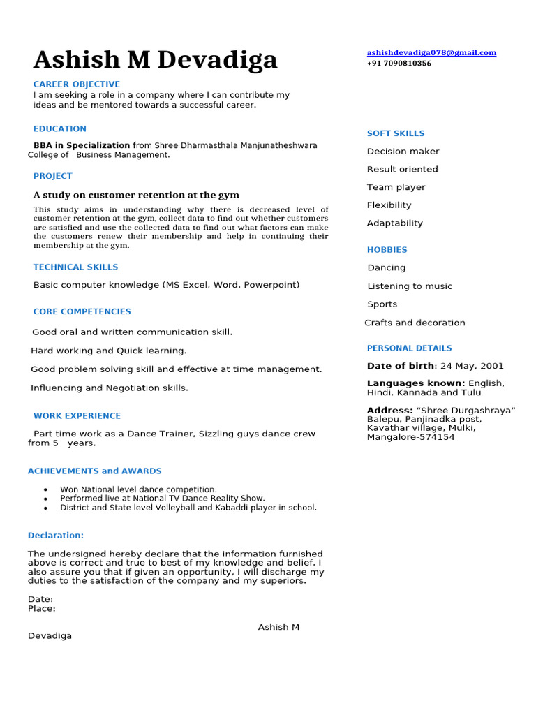 Ashish M Devadiga's Career Overview | PDF | Cognition | Human Communication