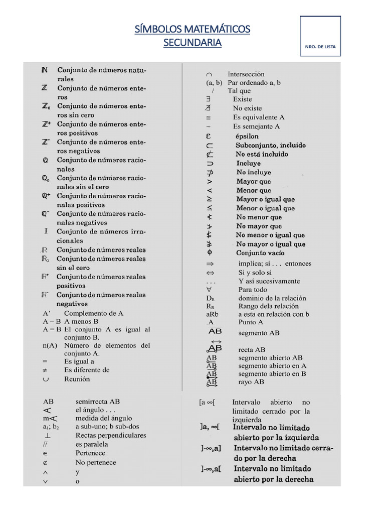 S Mbolos Matem Ticos Secundaria | PDF