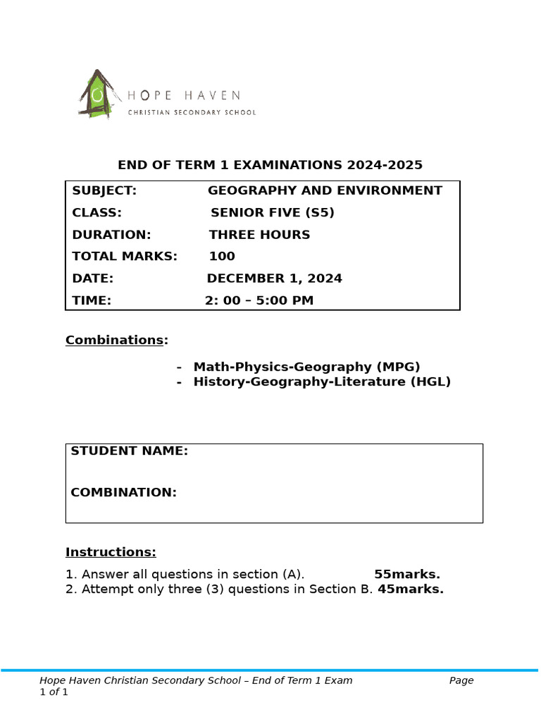 Exam Cover Page A Level | PDF