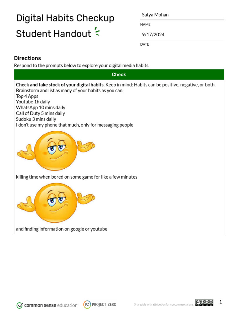 Digital Media Habits Reflection Guide | PDF