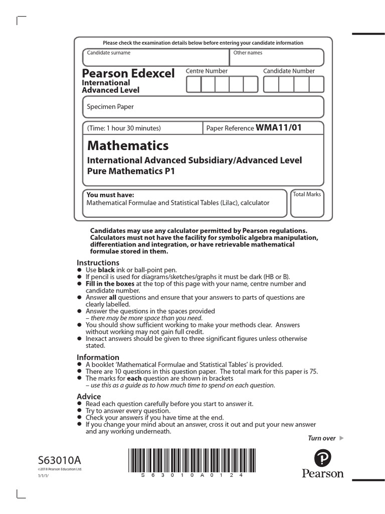 p1 Specimen | PDF | Mathematics
