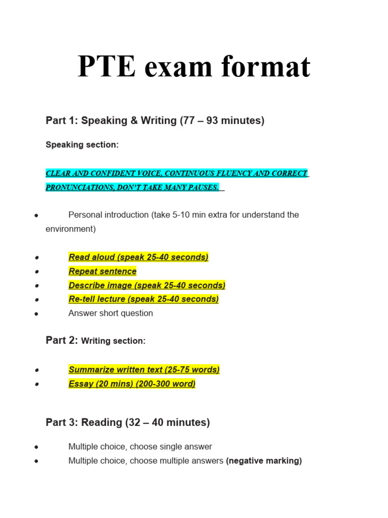 PTE Exam Format Overview and Tips | PDF | Multiple Choice | Cognition