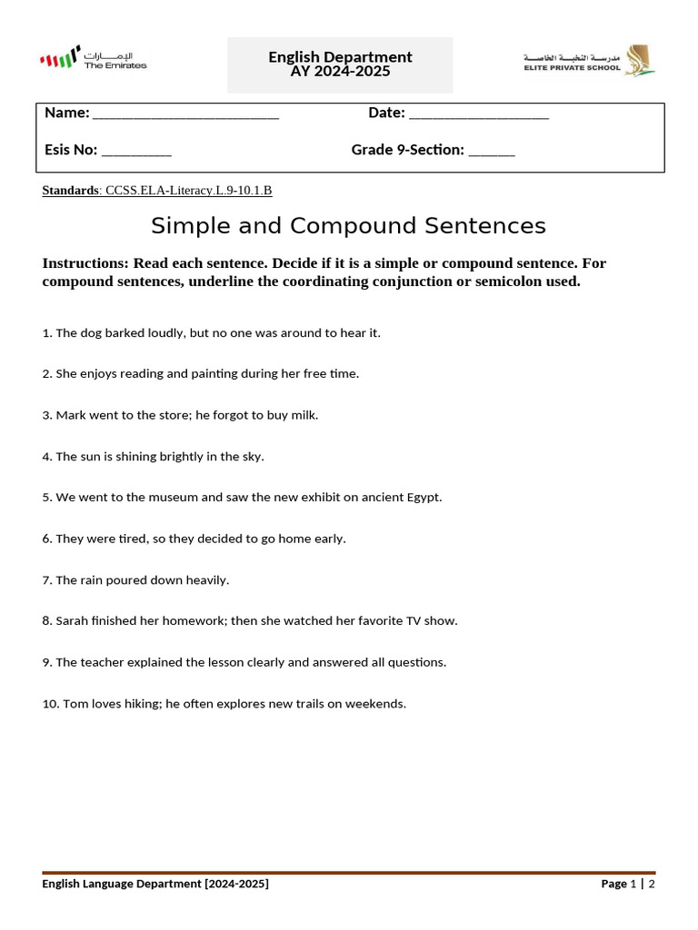 Simple and Compound Sentences | PDF