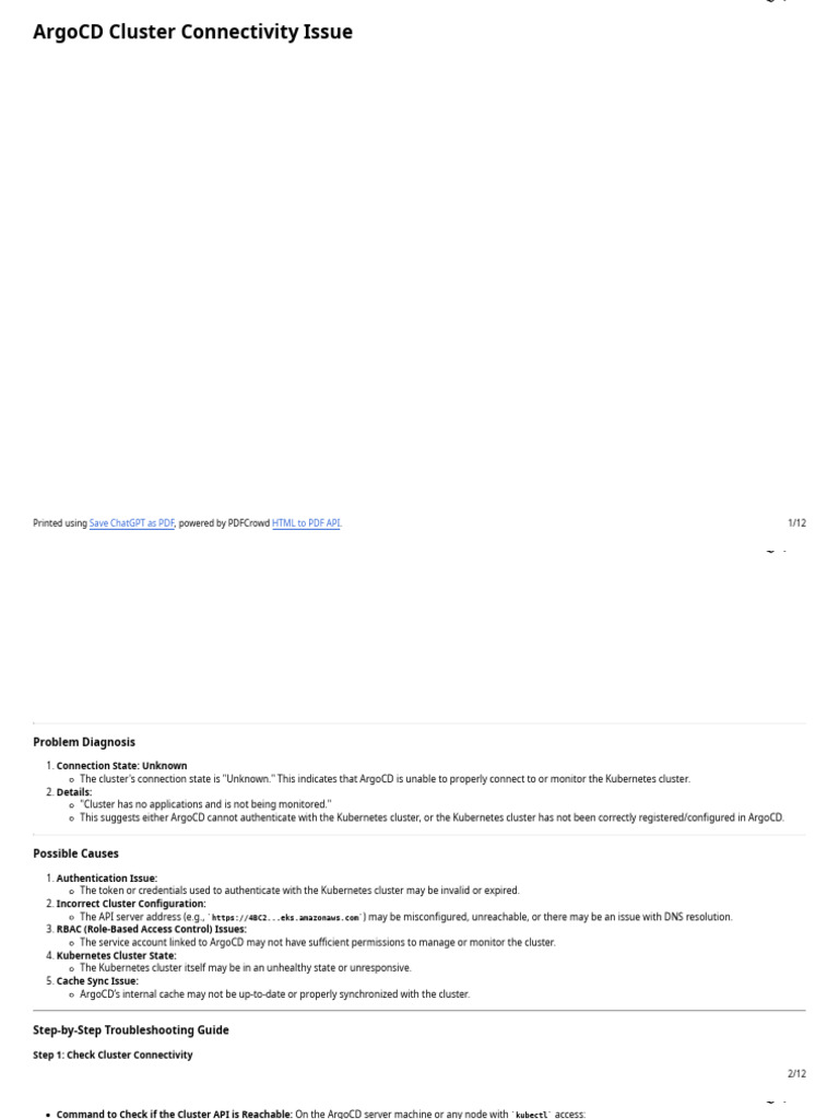 ArgoCD Cluster Troubleshooting Guide | PDF | Computer Cluster | Information Technology Management