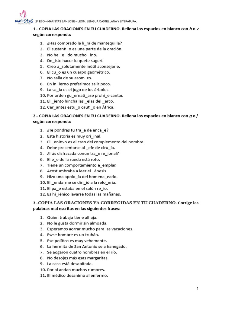 2ºESO. Reglas de Ortografía B, V, G, J, H, X | PDF