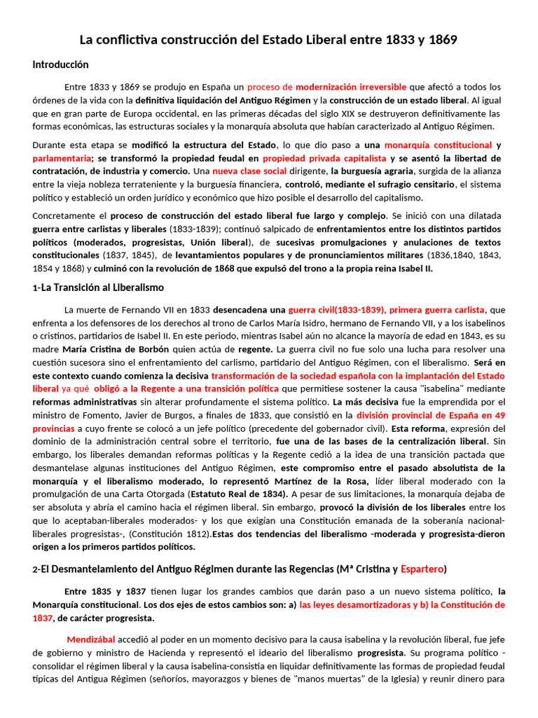Construcción del Estado Liberal en España | PDF | España | Constitución