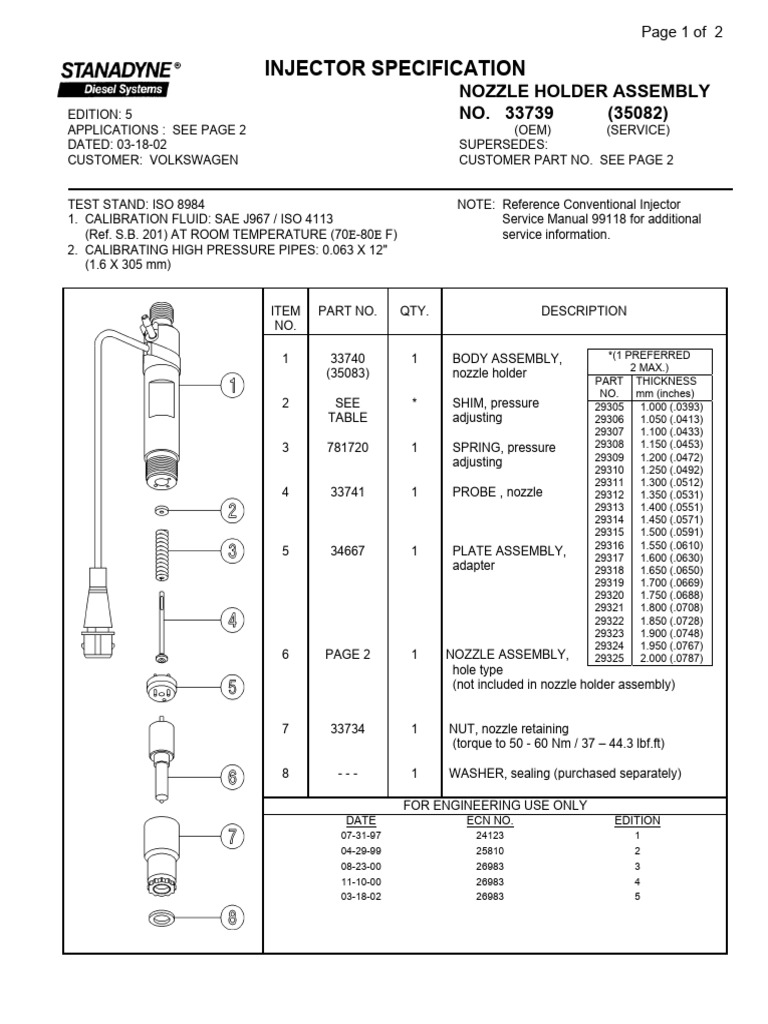 Injector Specification: Nozzle Holder Assembly NO. 33739 (35082) | PDF ...