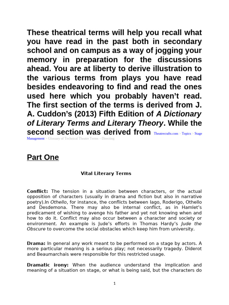 Glossary of Technical Theatre Terms | PDF | Irony | Othello