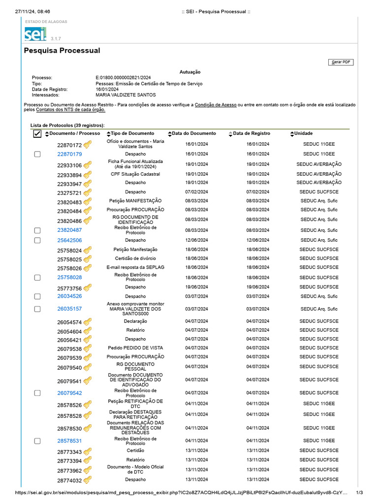 Pesquisa Processual: Documento / Processo Tipo de Documento Data Do Documento Data de Registro ...