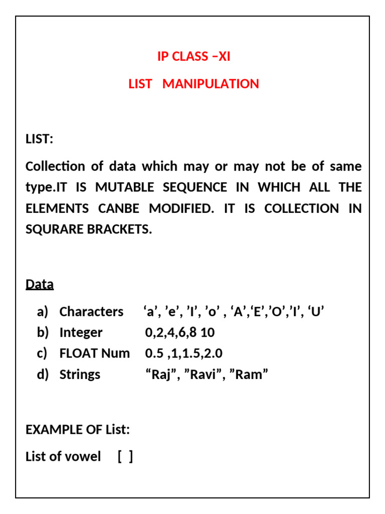 List Chapter | PDF | String (Computer Science) | Boolean Data Type