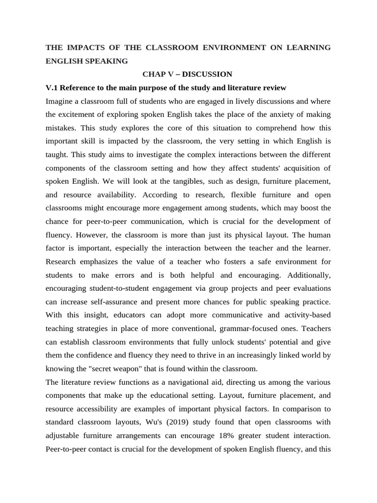 The Impacts of The Classroom Environment On Learning English Speaking | PDF | Classroom | Learning