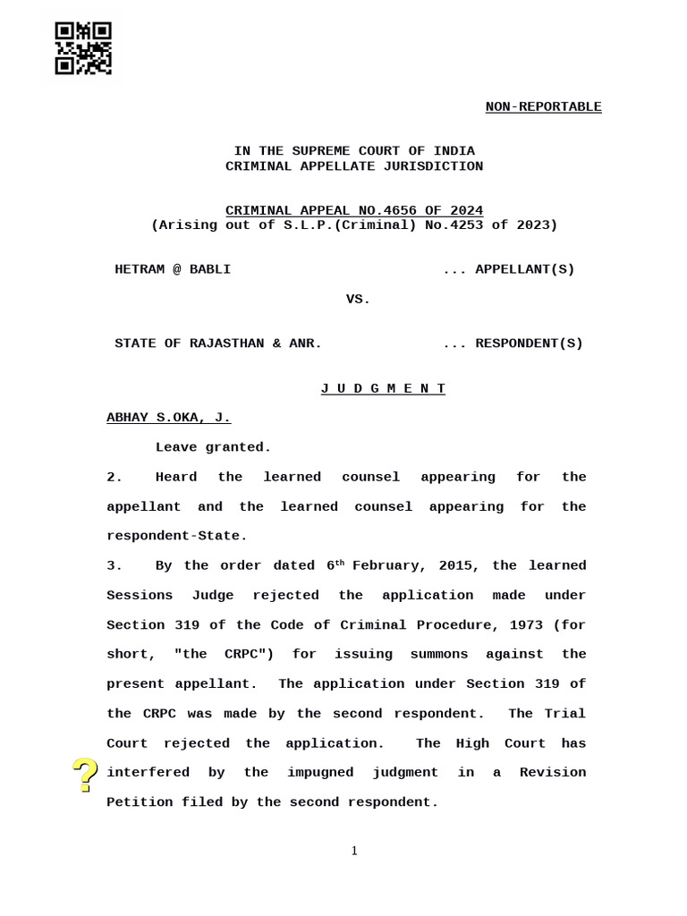 Supreme Court Ruling on CRPC Section 319 | PDF | Appeal | Judgment (Law)