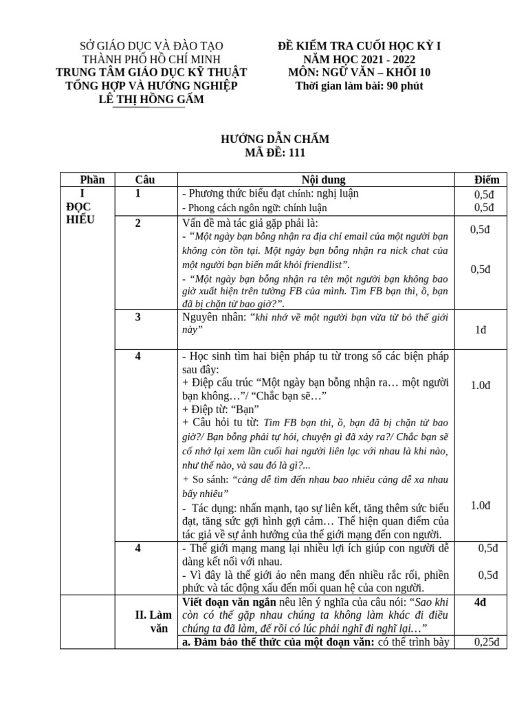 Van Thi HK1 Lan 2 2021-2022-HDC-111 | PDF