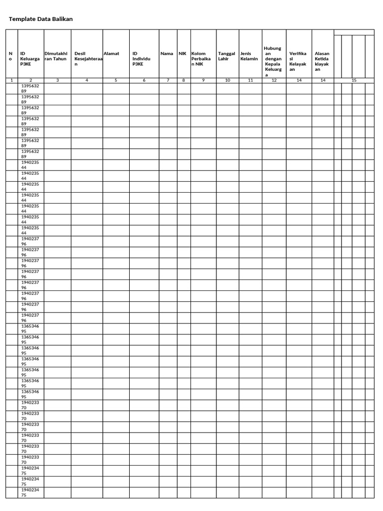 Template Data Balikan | PDF