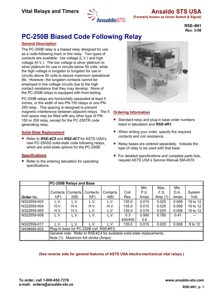 PC-250B Biased Code Following Relay - Ansaldo STS | PDF | Relay ...