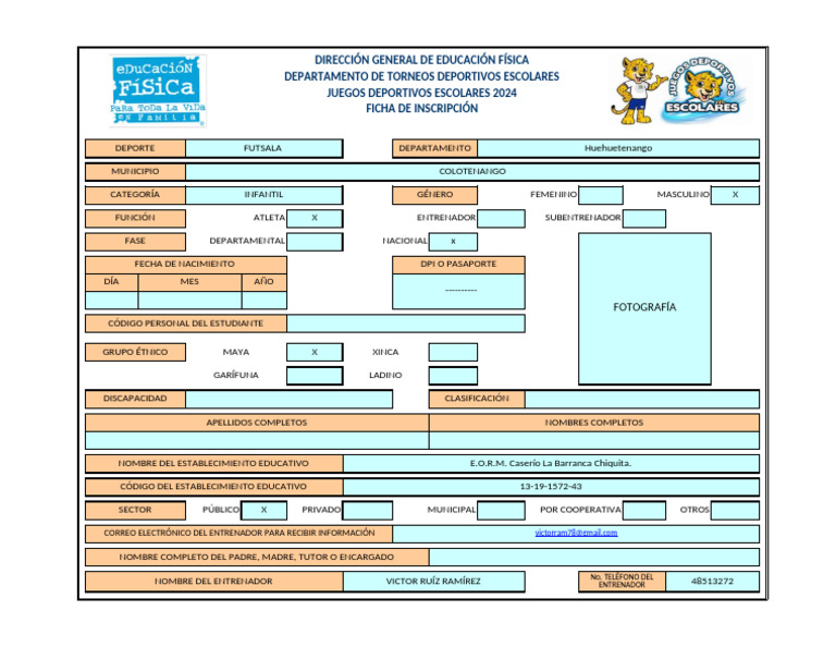 Fichas de Inscripción JDED 2024 | PDF