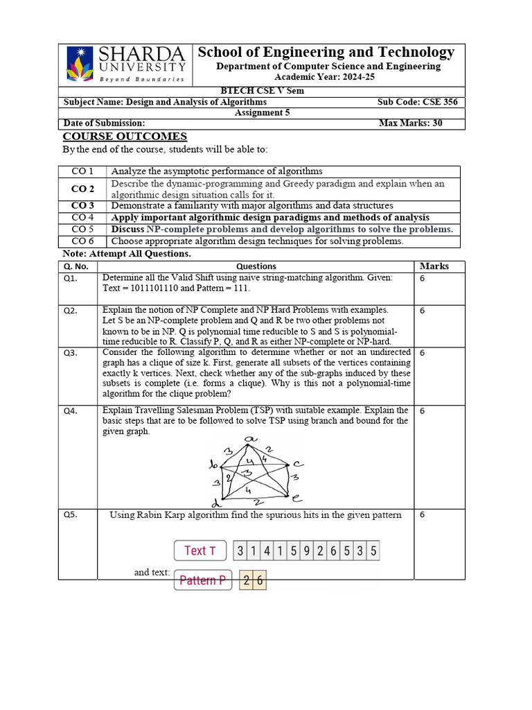 CSE 356 Assignment: Algorithms Analysis | PDF