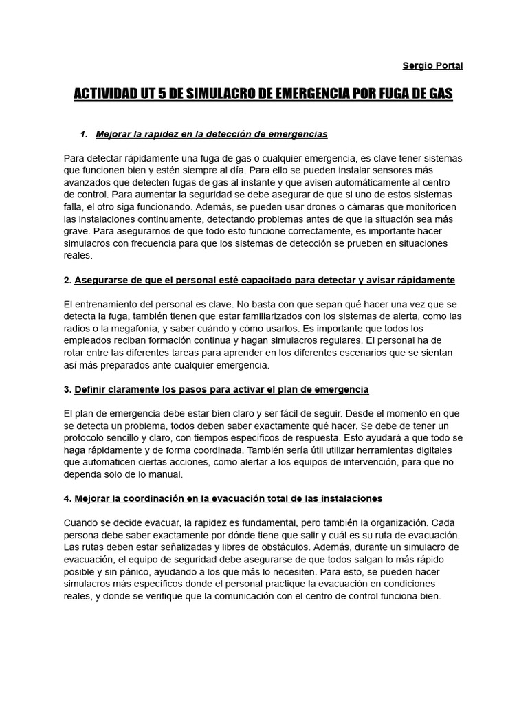 Actividad Simulacro de Emergencia Fuga Gas | PDF