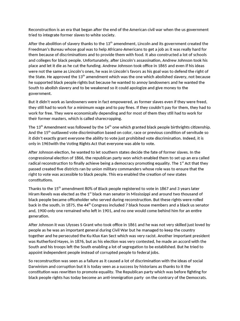 Reconstruction Video | PDF | Reconstruction Era | Thirteenth Amendment ...