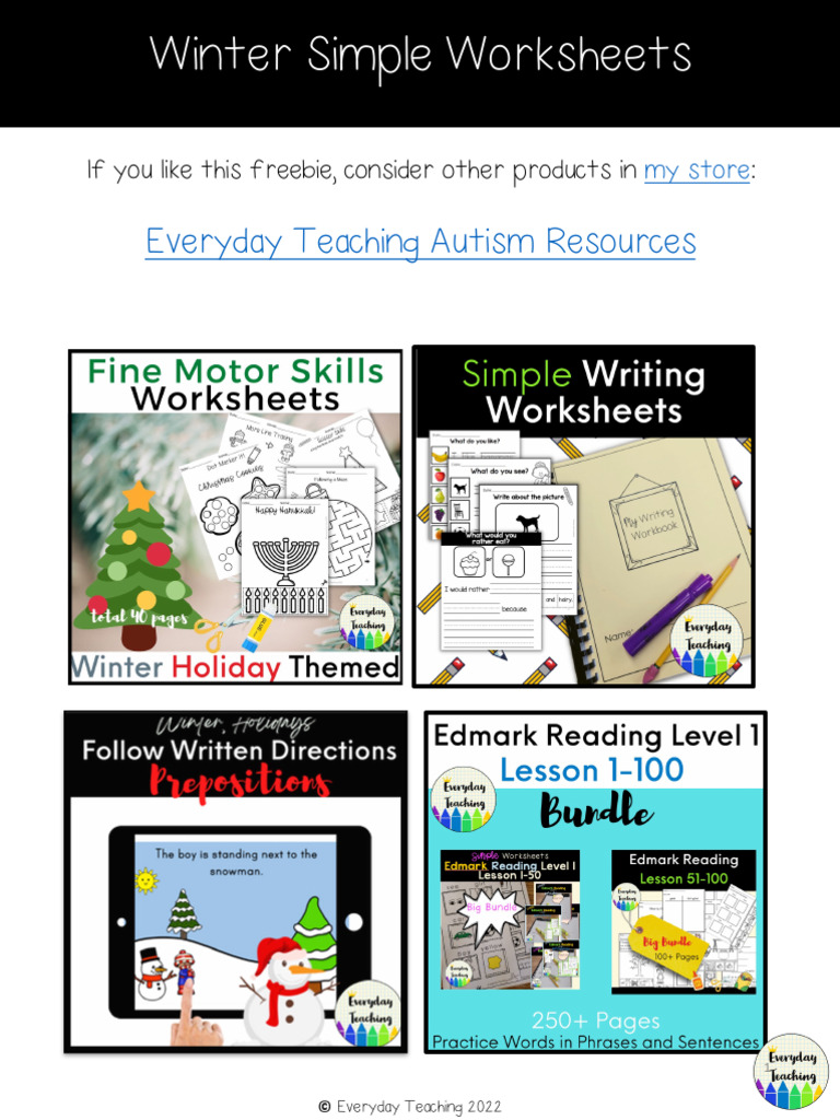 Winter Simple Worksheets: Everyday Teaching Autism Resources | PDF ...