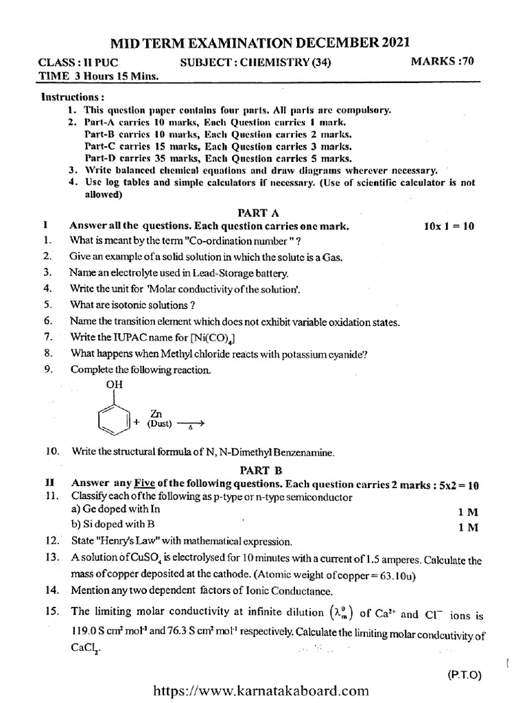 Puc 2 Mid Term Chemistry 34 Dec 2021 | PDF