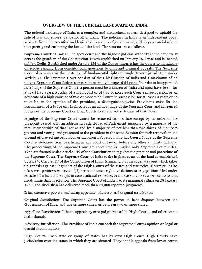 India's Judicial System Overview | PDF | Supreme Courts | Jurisdiction