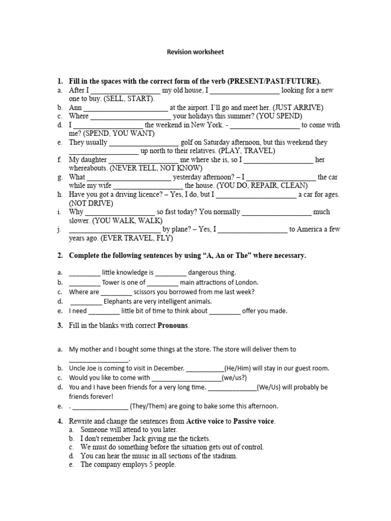 Revision Worksheet Class 7 English Language | PDF