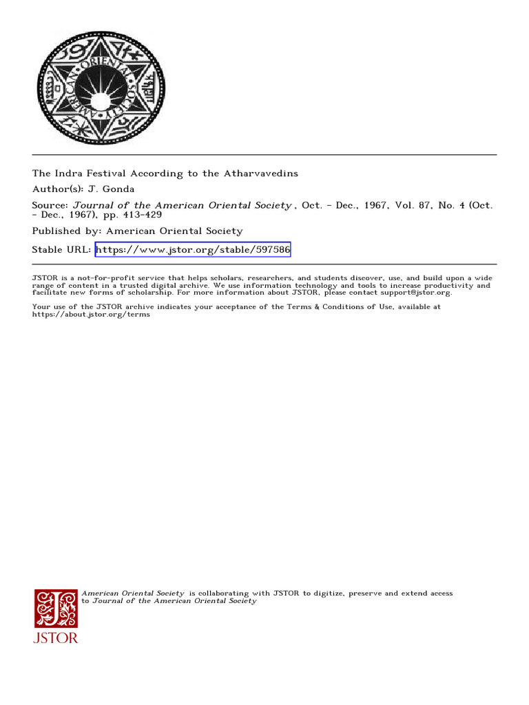 The Indra Festival According To The Atharvavedins (Jan Gonda) | PDF