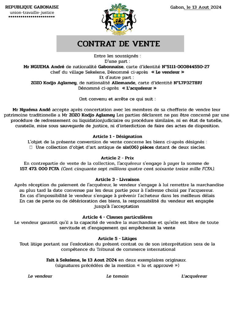 Contrat de Vente | PDF