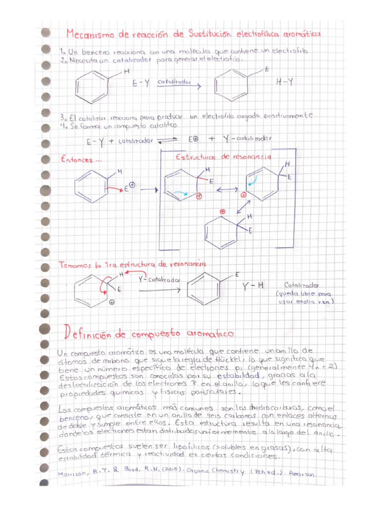 Mecanismo de Reacción de Sustitución Electrofílica Aromática | PDF
