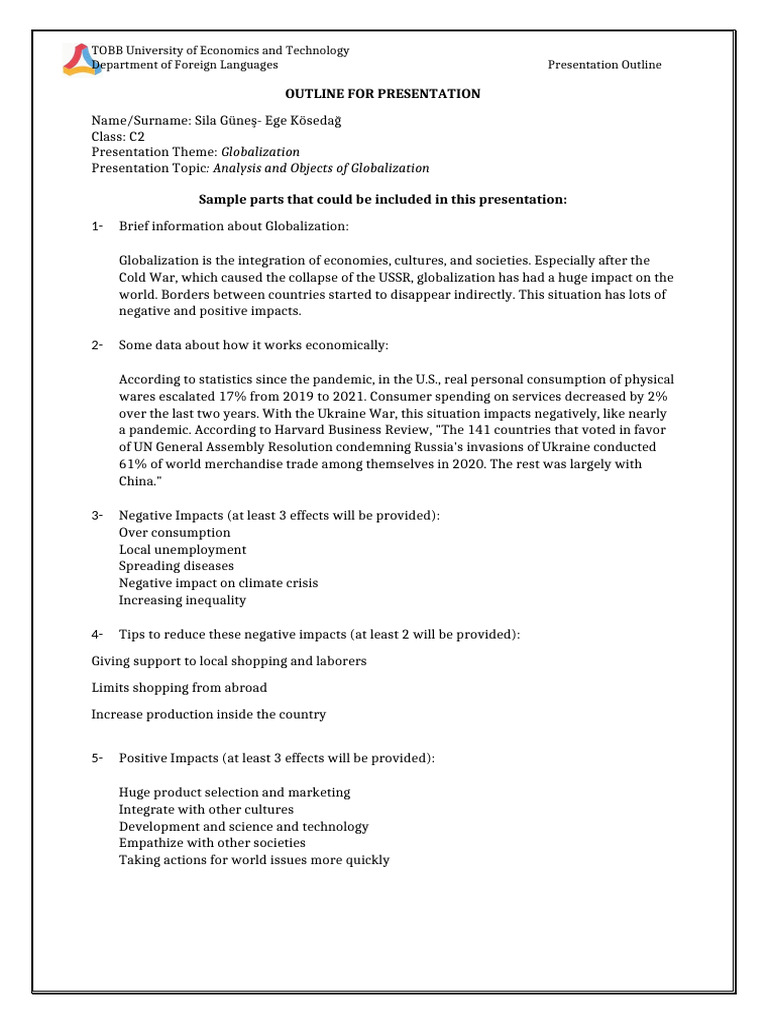 Sample Outline For Presentation | PDF | Globalization | Economics