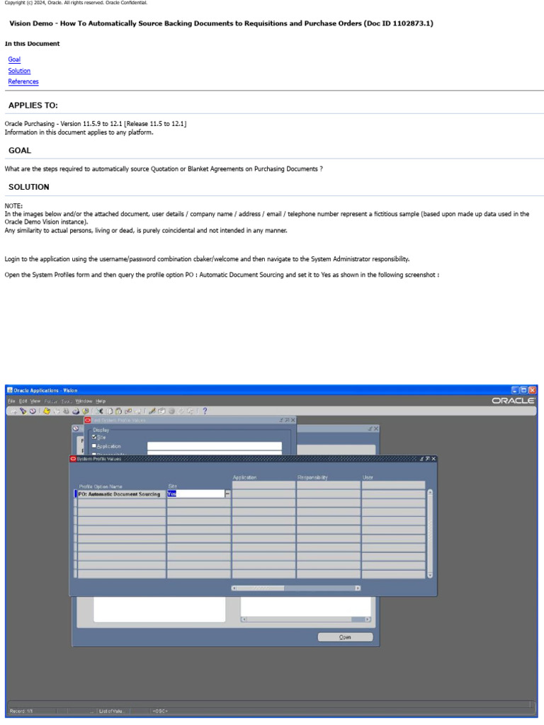 EBS - How To Automatically Source Backing Documents To Requisitions and Purchase Orders (Doc ID ...