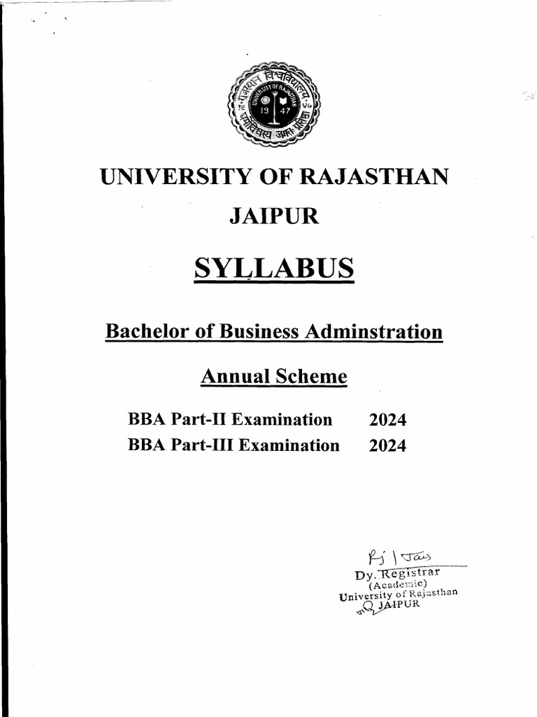 BBA Syllabus 2024 - University of Rajasthan | PDF | Marketing | Strategic Management