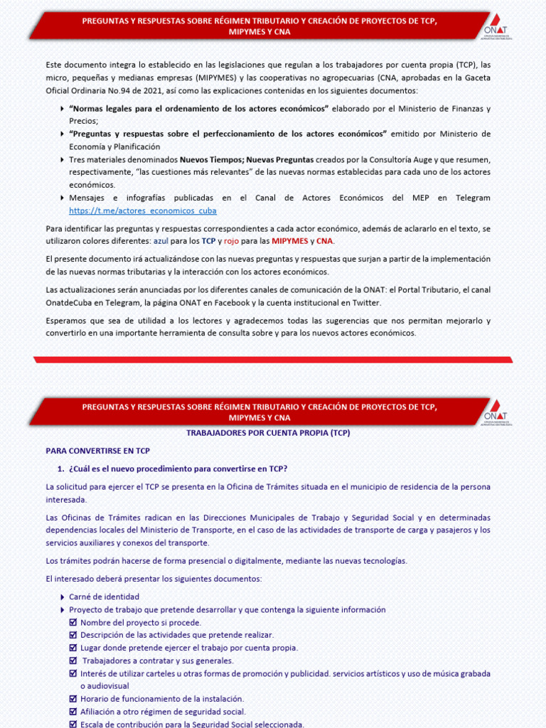 Preguntas y Respuestas Régimen Tributario y Creación de TCP, MIPYMES y CNA Actualizado 3-12-21 ...