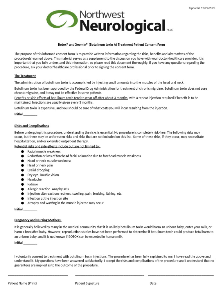 Migraine - Consent Form | PDF | Botulinum Toxin | Health Sciences