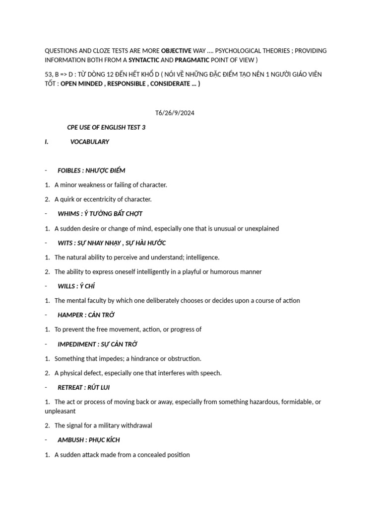 Questions and Cloze Tests Are More Objective Way | PDF