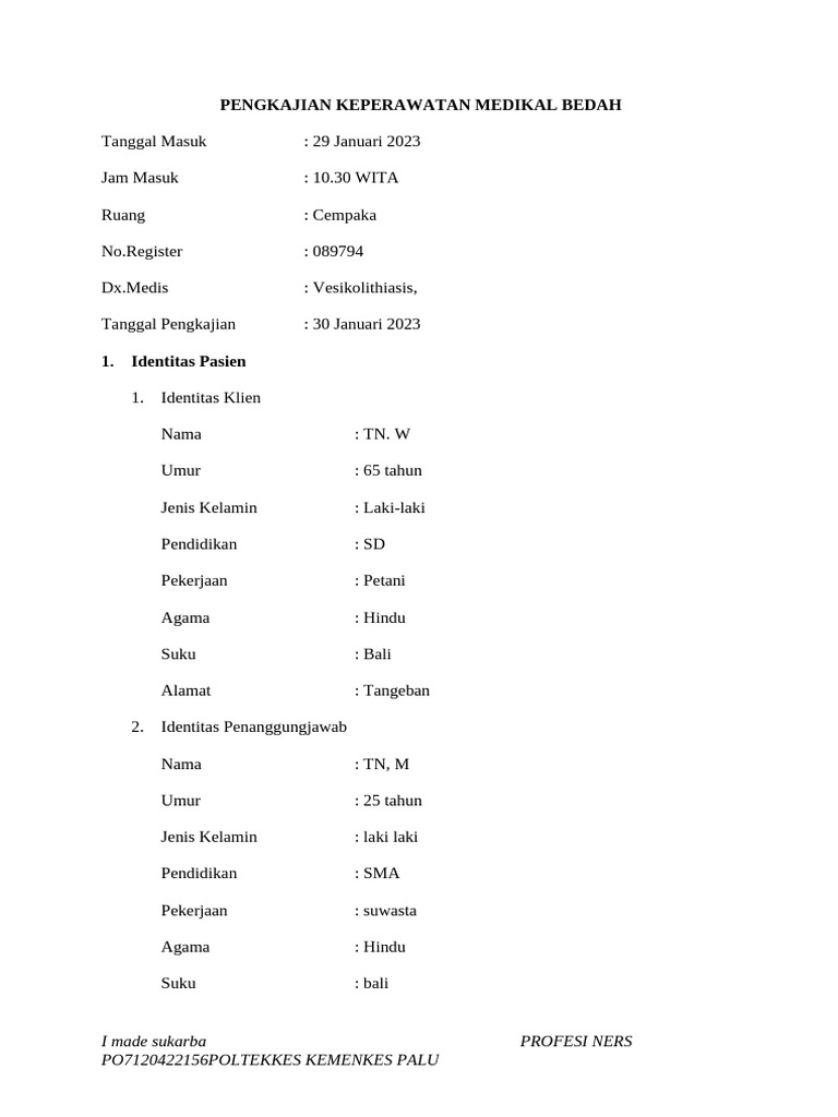 Pengkajian Keperawatan Vesikolithiasis | PDF