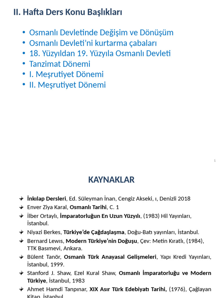 II. Hafta Ders Konu Başlıkları | PDF