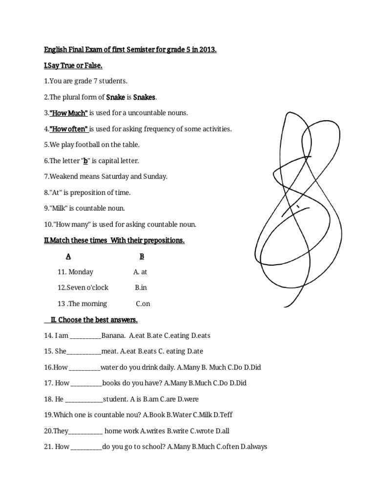 Grade 5 English Exam 2013 | PDF