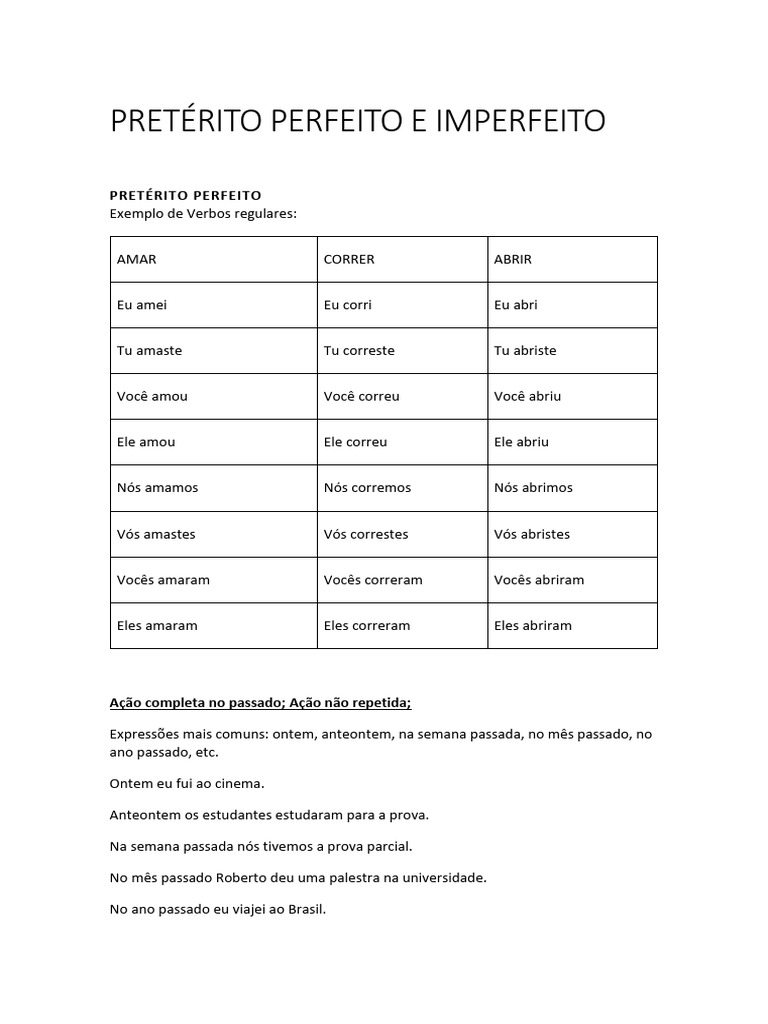 Pretérito Perfeito e Imperfeito | PDF
