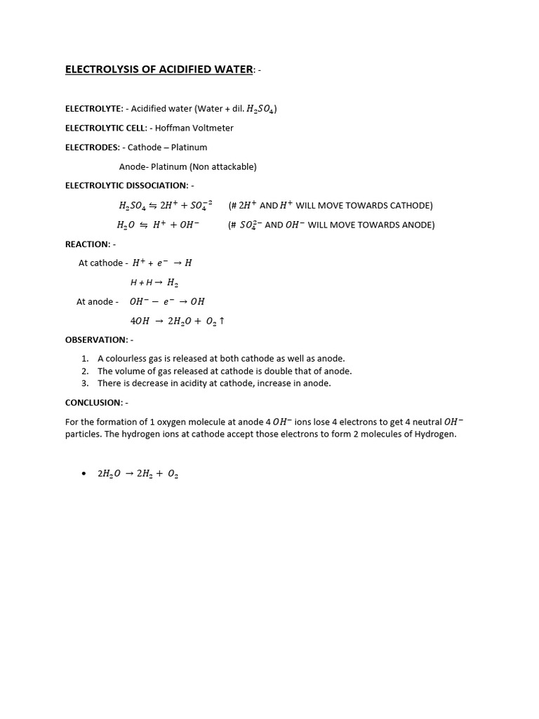 Electrolysis of Acidified Water | PDF