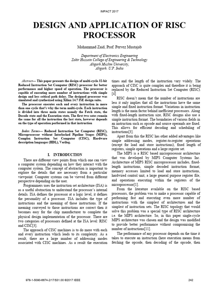Design and Application of RISC Processor | PDF | Central Processing Unit | Computer Architecture